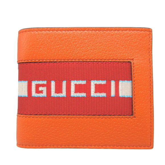 Gucci | Bags | Gucci Wave Logo Leather Orange Bifold Wallet Billfold ...
